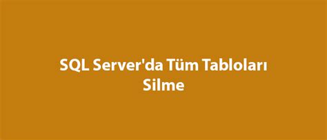 Sql Serverda Tüm Tabloları Silme Sql Server Eğitimleri