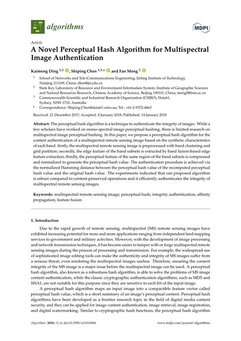 Pdf A Novel Perceptual Hash Algorithm For Multispectral Image