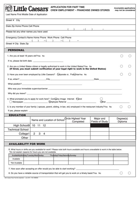 Little Caesars Printable Application Printable Application