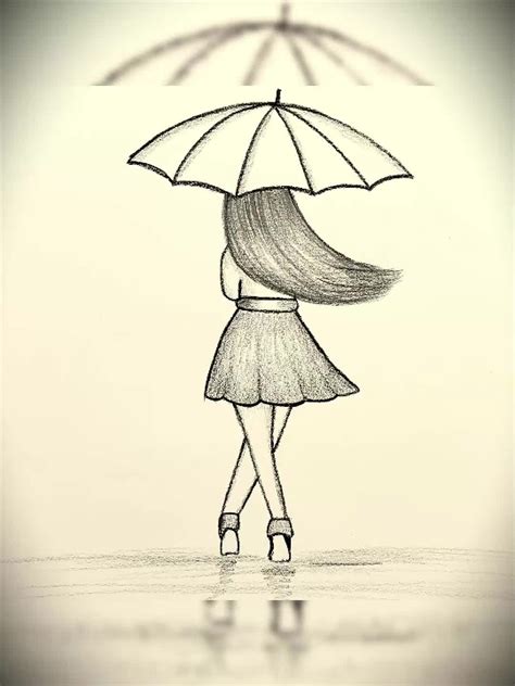 How To Draw A Girl With Umbrella Pencil Step By Step
