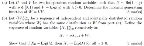 Solved A Let U And V Be Two Independent Random Variables