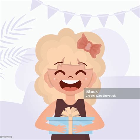 그 아이는 선물을 받았습니다 즐거운 소녀들이 손에 활을 들고 선물 상자를 들고 있다 벡터 겨울에 대한 스톡 벡터 아트 및 기타