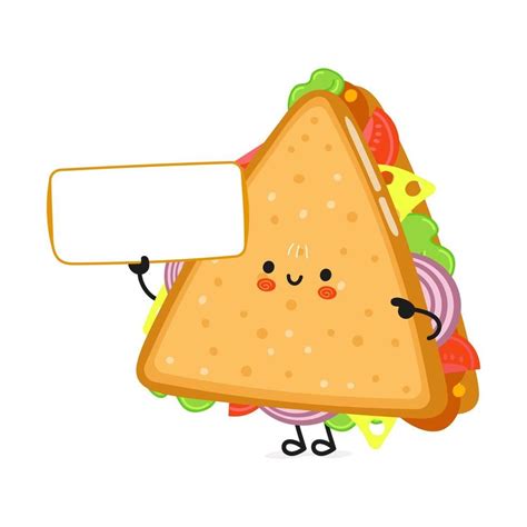 Cute Funny Sandwich With Poster Character Vector Hand Drawn Cartoon