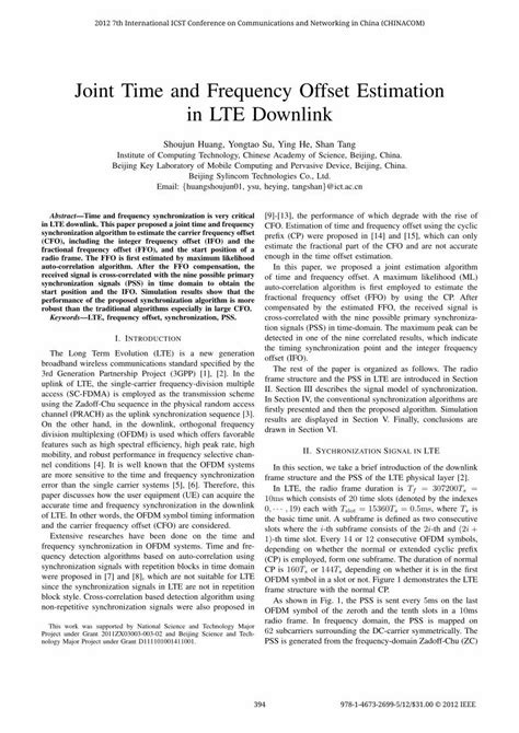 Pdf Joint Time And Frequency Offset Estimation In Lte Downlink Time