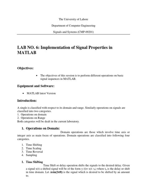 Lab No 6 Pdf Sampling Signal Processing Discrete Time And Continuous Time