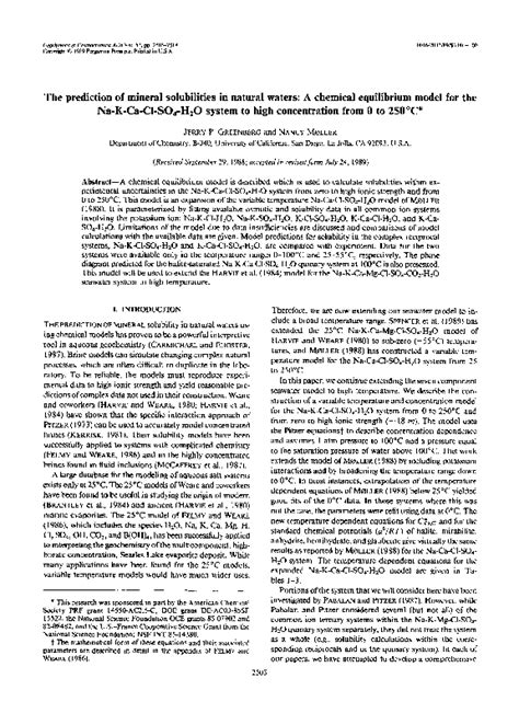 Pdf The Prediction Of Mineral Solubilities In Natural Waters A
