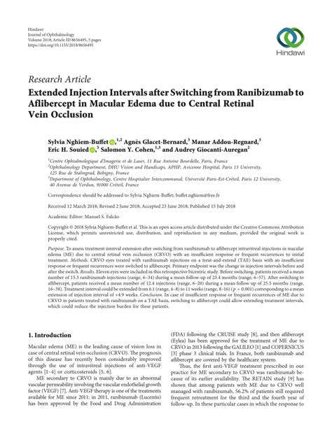 Pdf Extended Injection Intervals After Switching From Ranibizumab To Aflibercept In Macular
