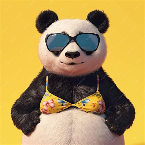 Premium Photo Panda With A Bikini On A Yellow Background