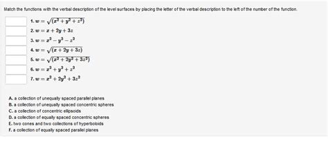 Solved Match The Functions With The Verbal Description Of