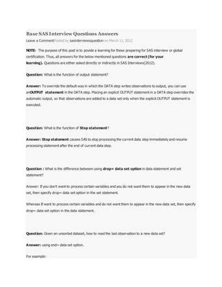 Base Sas Interview Questions PDF