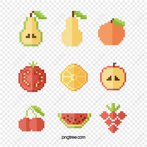 모자이크 픽셀 과일오렌지수박과일 매체 Png 일러스트 무료 다운로드 Lovepik