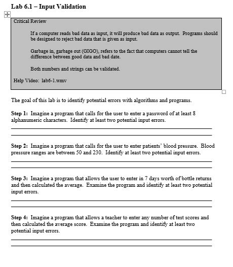 Solved Lab Input Validation Critical Review If A Chegg Com