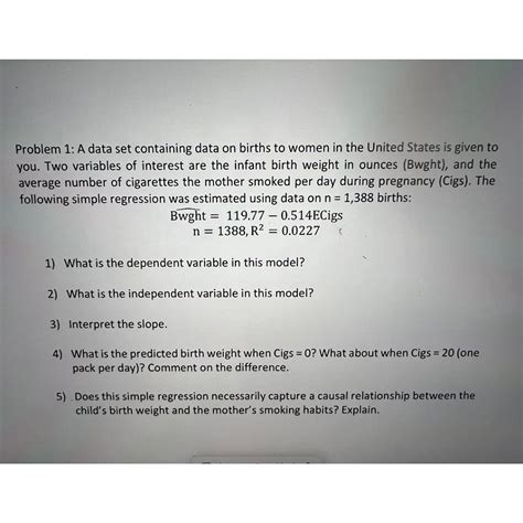 Solved Problem A Data Set Containing Data On Births To Chegg Com