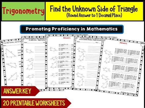 Find The Unknown Side Of Triangle Round Answer To Decimal Place Worksheets Math Problems