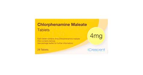 Chlorphenamine Maleate Tablets 4mg Pack Of 28 Allergy Relief