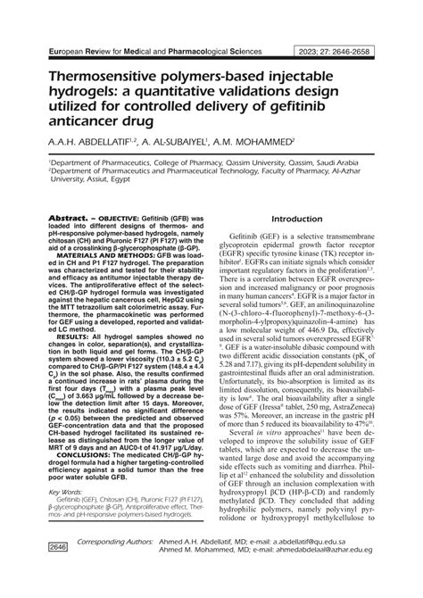 Pdf Thermosensitive Polymers Based Injectable Hydrogels A Quantitative Validations Design