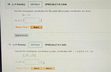 Solved Find The Rectangular Coordinates For The Point Whose