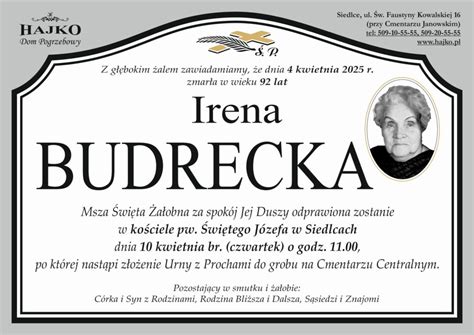 Budrecka Irena Dom Pogrzebowy Hajko