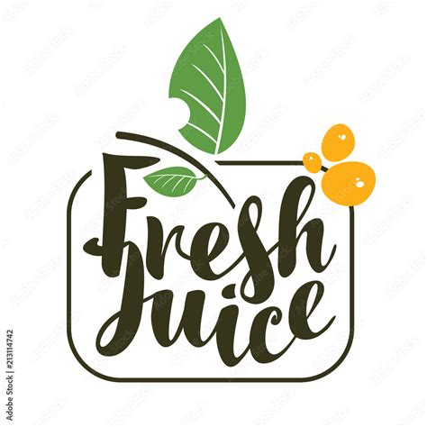 Vector Logo With Inscription Fresh Juices With Leaves And Sprays Stock