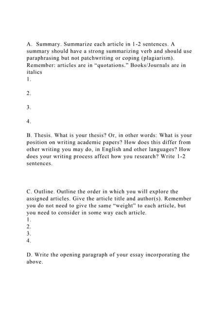 A Summary Summarize Each Article In 1 2 Sentences A Summary Sh Docx