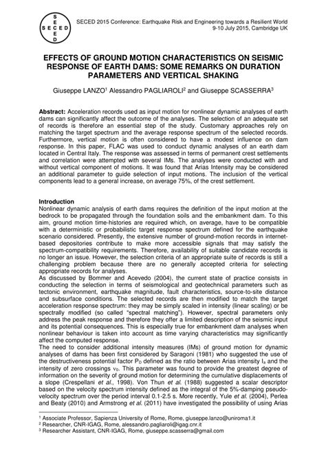 Pdf Effects Of Ground Motion Characteristics On Seismic Response Of Earth Dams Some Remarks
