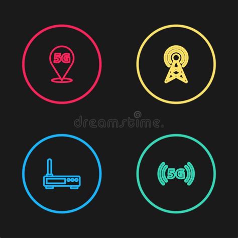 Set Line Router And Wi Fi Signal 5g Network Antenna And Location Icon Vector Stock Vector