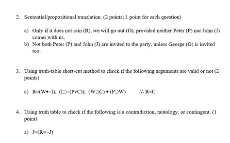 Solved Sentential Propositional Translation Points Chegg