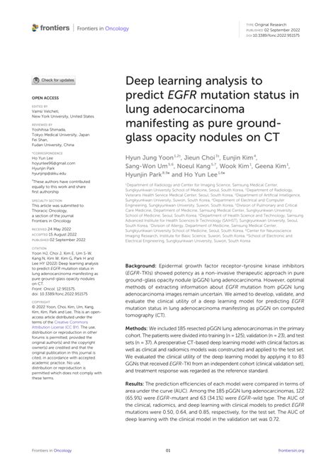 Pdf Deep Learning Analysis To Predict Egfr Mutation Status In Lung Adenocarcinoma Manifesting