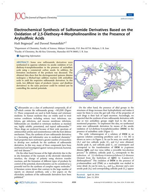 Pdf Electrochemical Synthesis Of Sulfonamide Derivatives Based On The