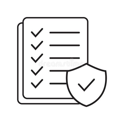Checklist And Shield Line Icon Insurance Policy Concept Data Document Security Vector Icon