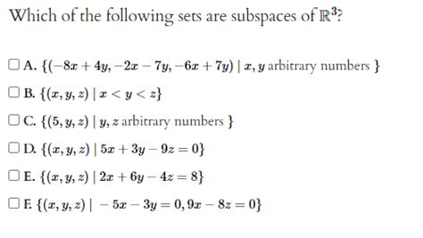 Solved Which Of The Following Sets Are Subspaces Of R A Chegg