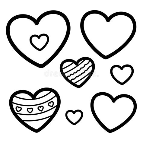 Cute Black And White Heart Clipart Set Stock Vector Illustration Of