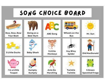 Song Choice Board By Miss Megans Classroom Tpt