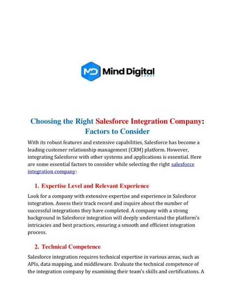 Ppt Choosing The Right Salesforce Integration Company Factors To