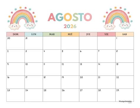 Calendario Agosto 2026 Gratis Para Imprimir Y Rellenar Agosto2026
