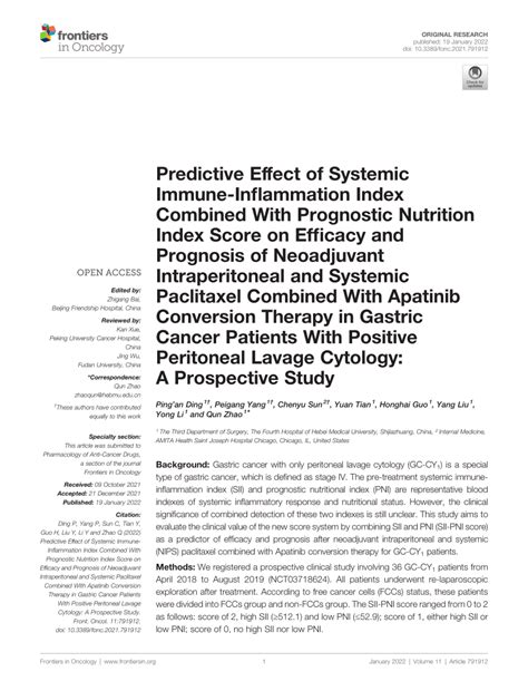 Pdf Predictive Effect Of Systemic Immune Inflammation Index Combined