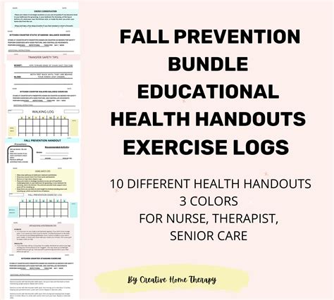 Fall Prevention Bundle Educational Health Handouts Therapist Nurse