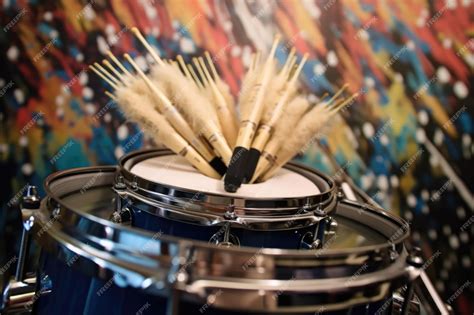 Premium Ai Image Closeup Of Drumsticks On Snare Drum Head Created With Generative Ai