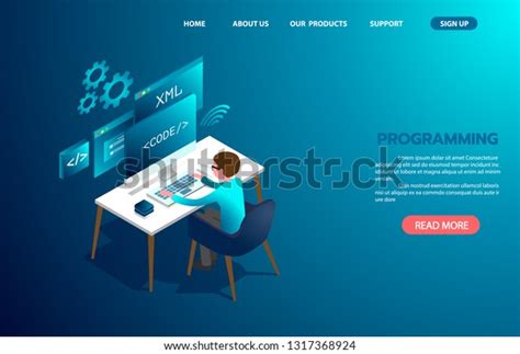 Programming Web Development Isometric Concept Programmer Stock Vector