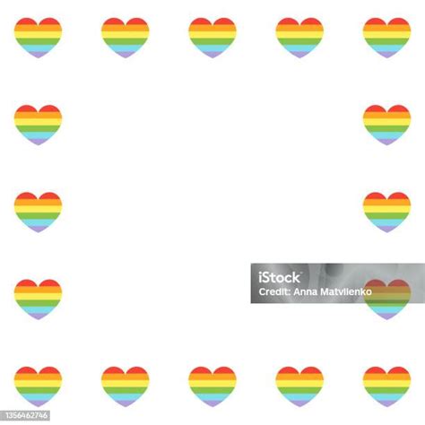 정사각형 원활한 패턴 테두리 벡터 일러스트레이션 교만 사랑 게이 퍼레이드 슬로건 복사 공간 낙서 스타일의 간단한 마음과 플래그프레임 성소수자 권리 0명에 대한 스톡 벡터