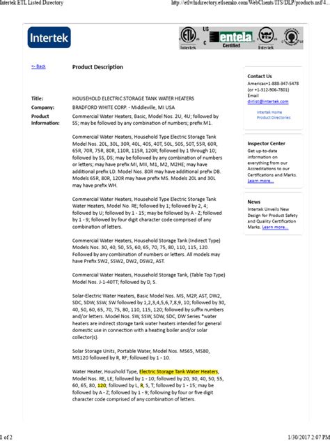 Intertek Etl Listed Directory Ul 174 Pdf