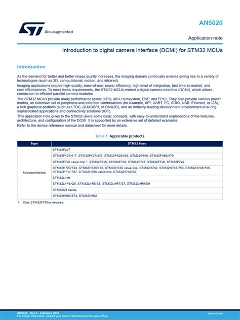 An5020 Digital Camera Interface Dcmi On Stm32 Mcus Stmicroelectronics Pdf Camera Pixel