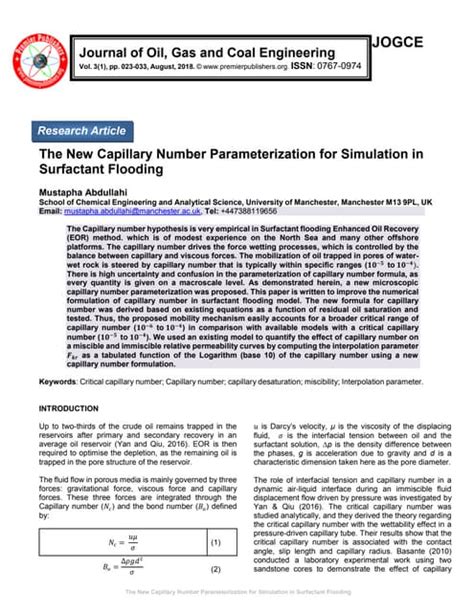 The New Capillary Number Parameterization For Simulation In Surfactant Flooding Pdf