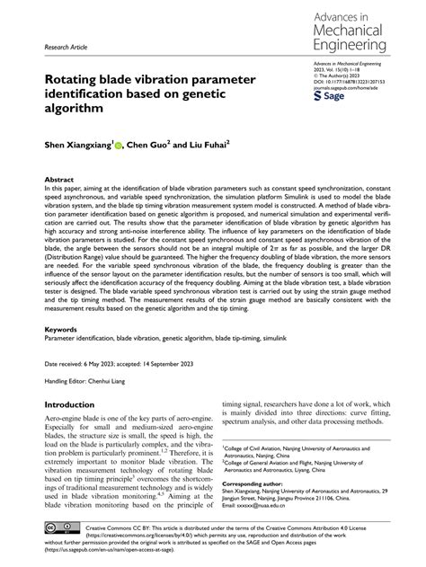 pdf rotating blade vibration parameter identification based on