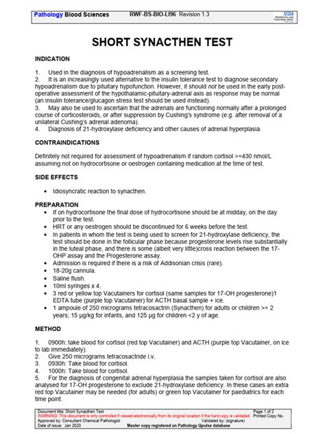 Short Synacthen Test Mtw Nhs Uk 2023 Pdf Endocrine System
