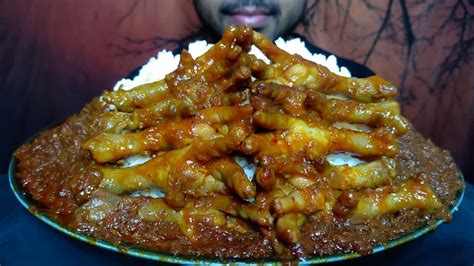 Eating Spicy Chicken Feet Curry With Rice Youtube