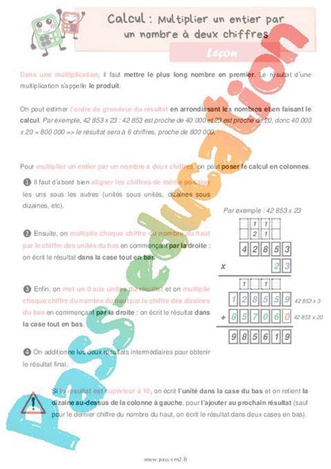Multiplier Un Entier Par Un Nombre à Deux Chiffres Leçon De Calcul Pour Le Cm2 Cycle 3 Pdf