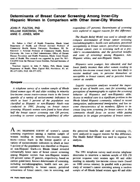 Fulton Et Al 1995 Determinantsof Breast Cancer Screening Among Inner City Determinants Of