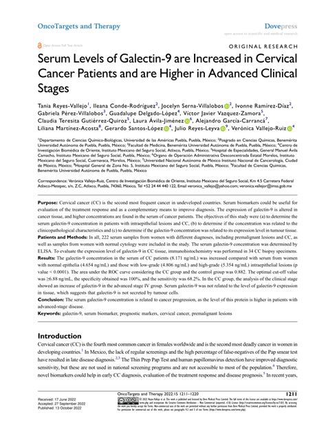 Pdf Serum Levels Of Galectin 9 Are Increased In Cervical Cancer