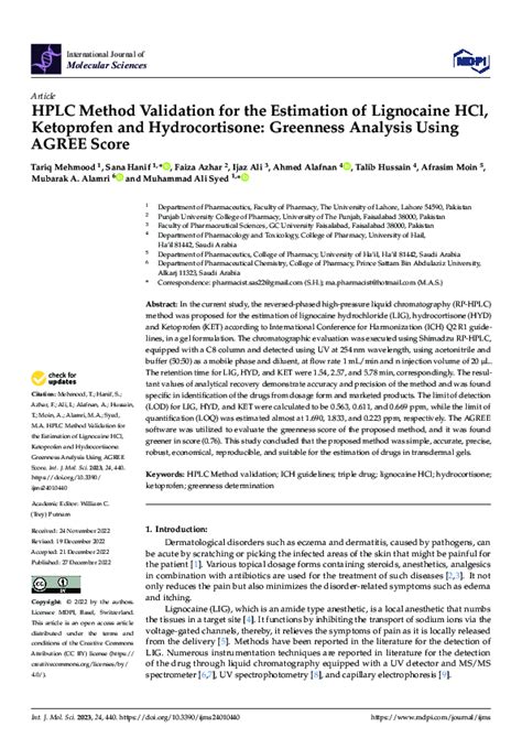 Pdf Hplc Method Validation For The Estimation Of Lignocaine Hcl Ketoprofen And Hydrocortisone